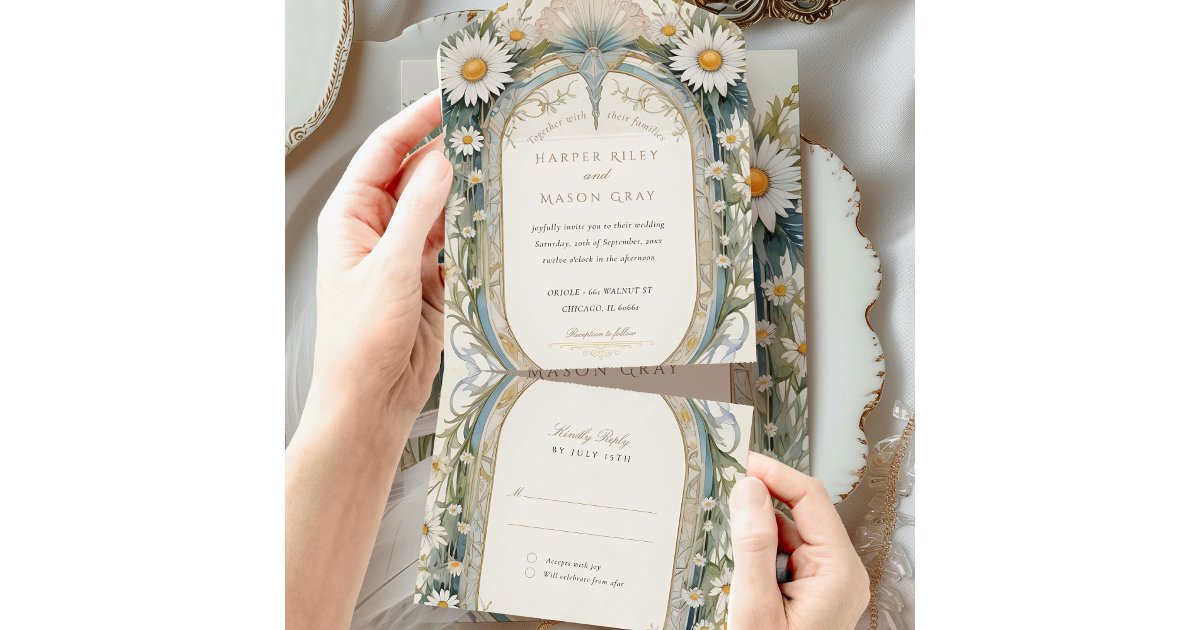 Daisies Wedding Perforated RSVP All In One Invitation | Zazzle