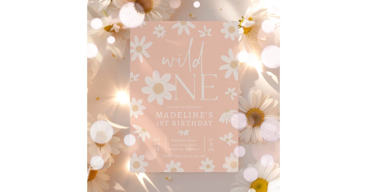 Daisy 1st Birthday Wild One Wildflower Birthday Invitation | Zazzle