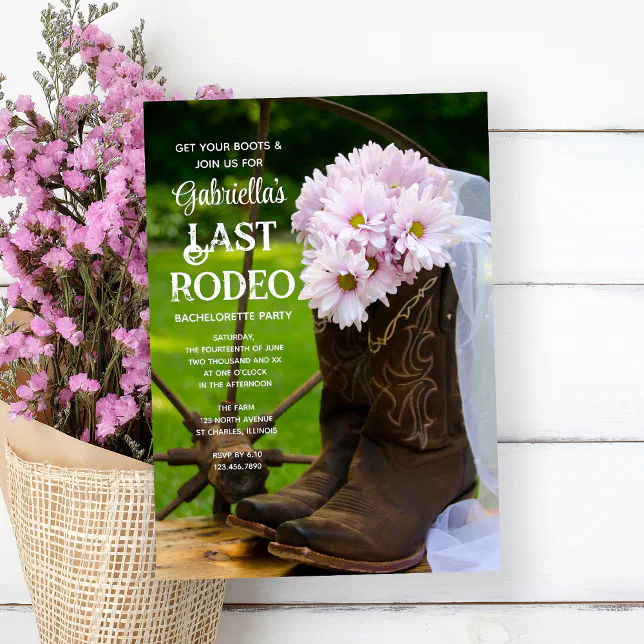 Daisy Boots Last Rodeo Western Bachelorette Party Invitation | Zazzle