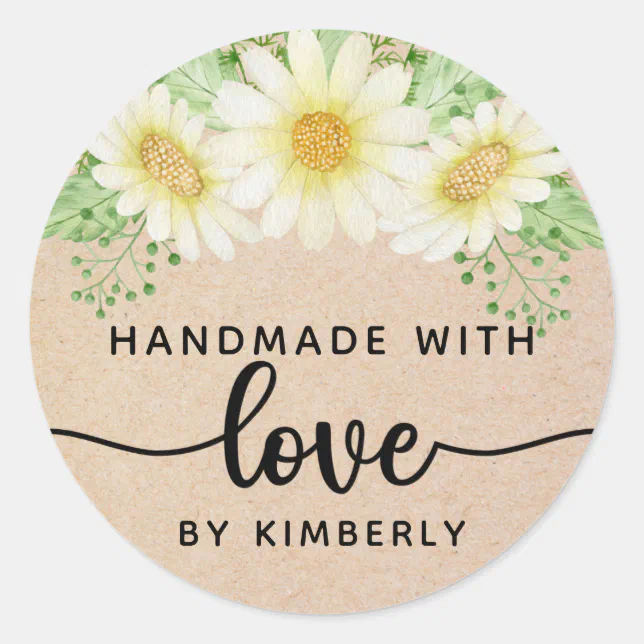 Daisy Flowers Handmade with Love Classic Round Sticker | Zazzle