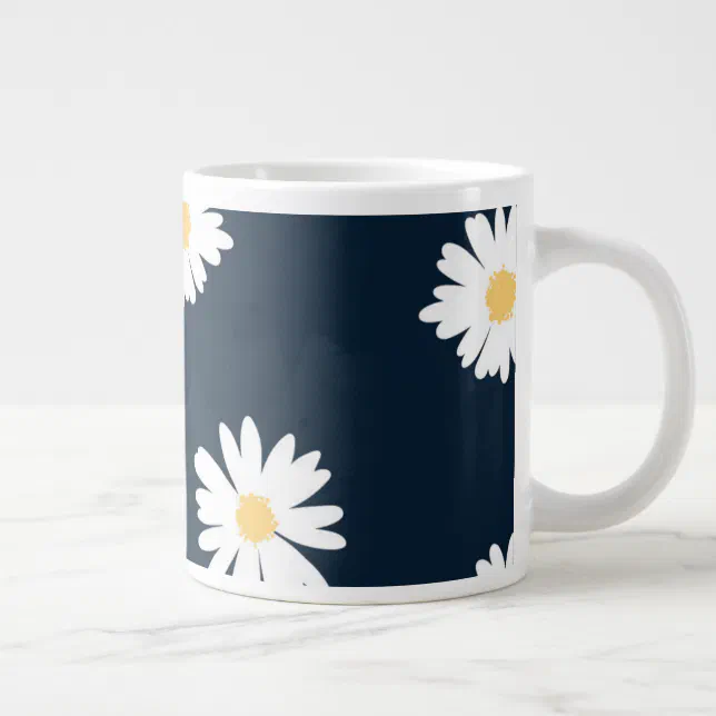Daisy On Blue Pattern Large Coffee Mug | Zazzle