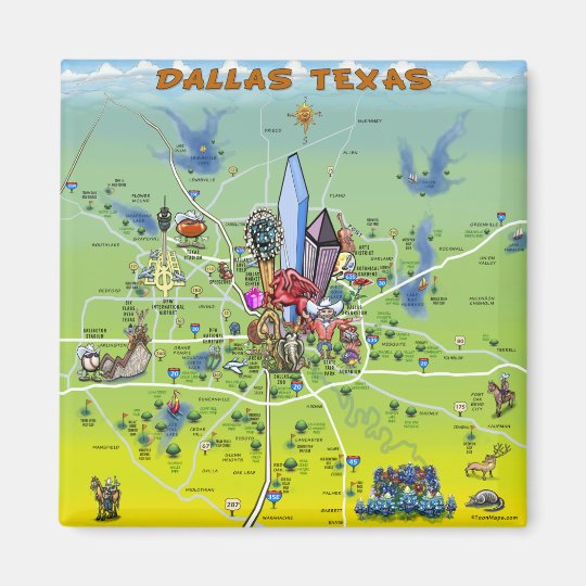 Dallas Texas Cartoon Map Magnet | Zazzle.co.uk