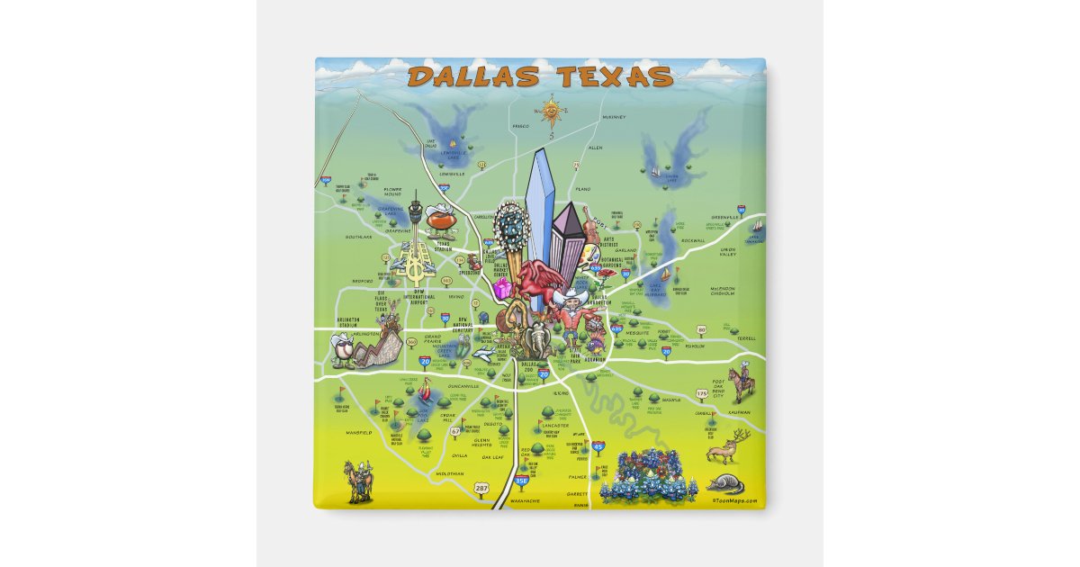 Dallas Texas Cartoon Map Magnet | Zazzle