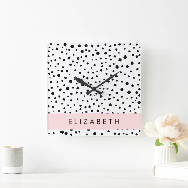 Dalmatian Dots, Spots, Black and White, Your Name Square Wall Clock ...