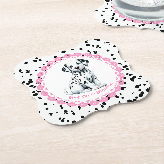 Dalmatian Print Birthday | Black and White party Paper Coaster | Zazzle