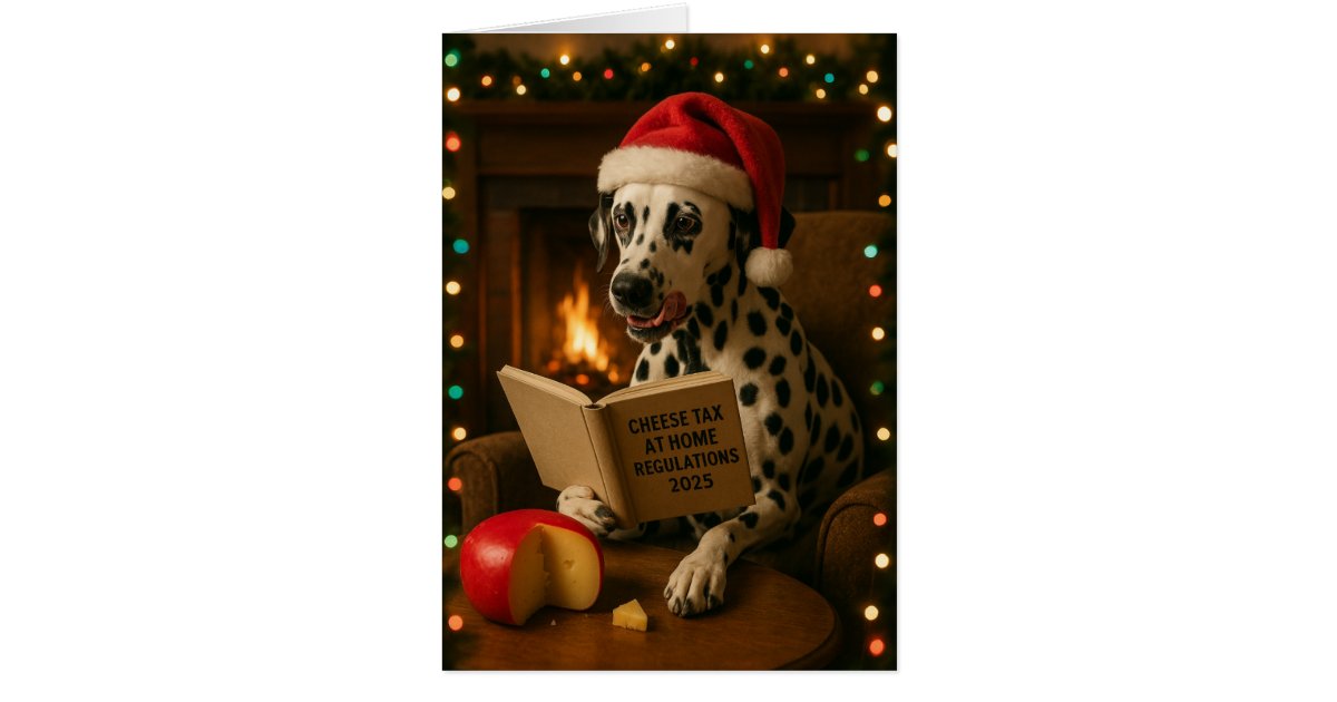 Dalmation 'Cheese Tax' Christmas card | Zazzle