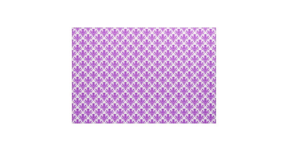 Damask 02 Pattern - Purple on White Fabric | Zazzle