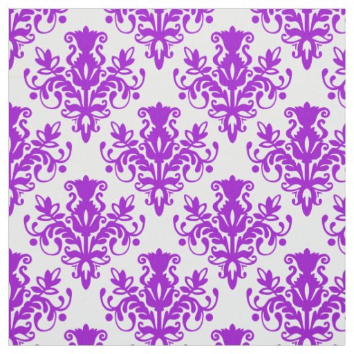 Damask 02 Pattern - Purple on White Fabric | Zazzle