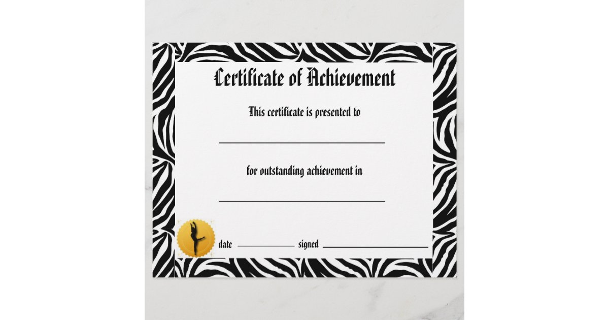 Dance Certificate of Achievement -Zebra Lyrical | Zazzle