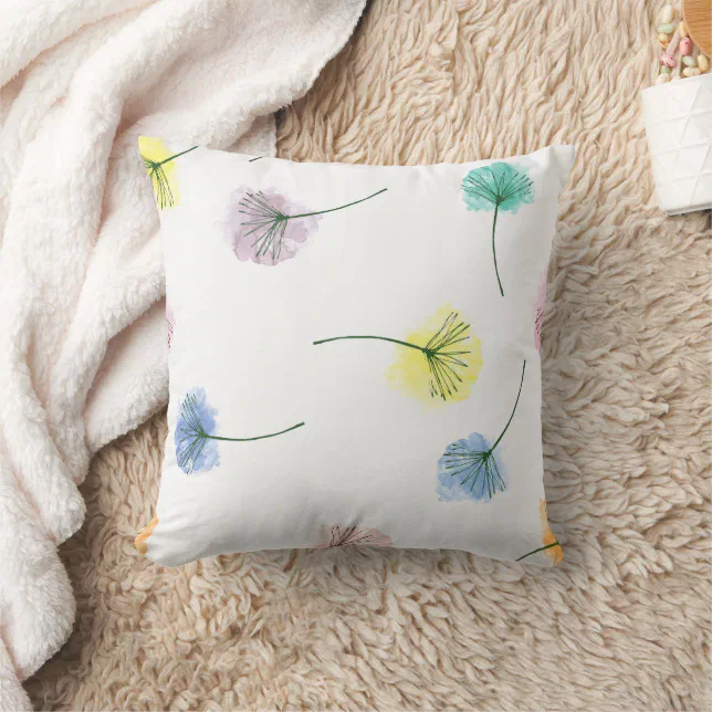 Dancing Dandelions | Watercolor Floral Pattern Cushion | Zazzle