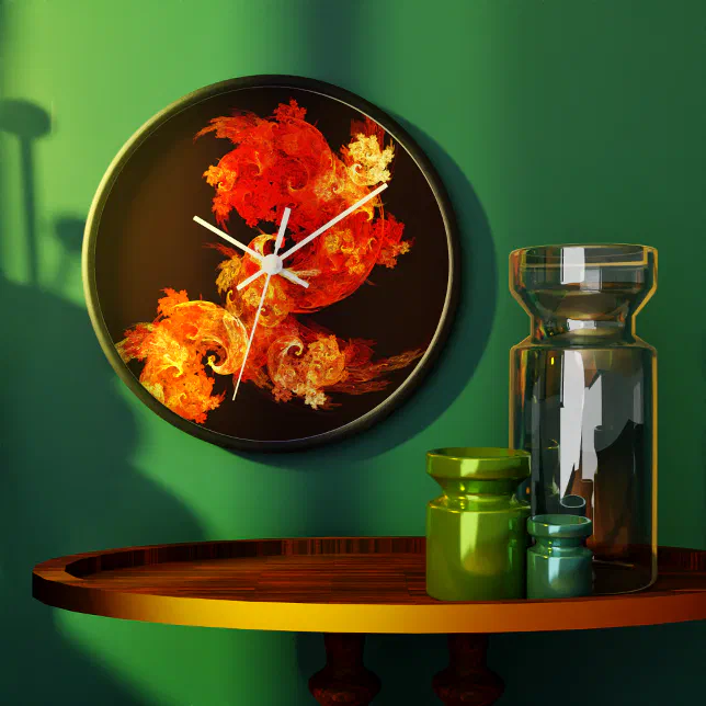 Dancing Firebirds Art Modern Fractal Abstract Large Clock | Zazzle