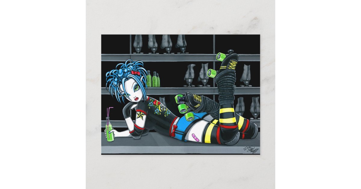 "Darby" Gothic Roller Derby Skate Girl Postcard | Zazzle