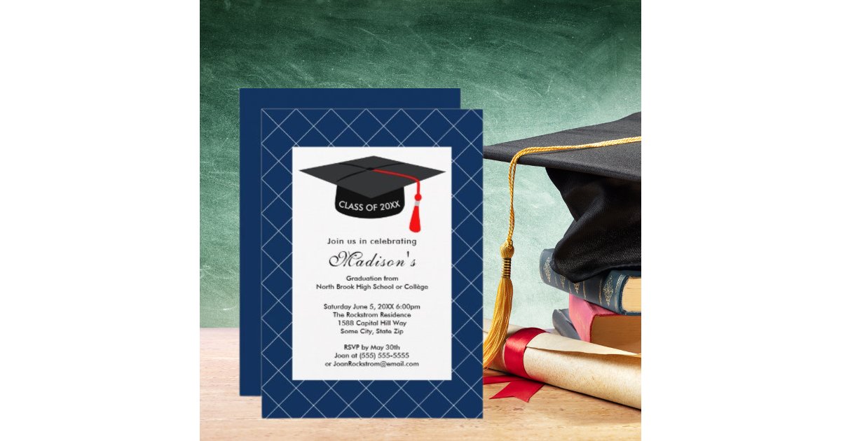 Dark Blue Class of 20XX Graduation Party Invitation | Zazzle