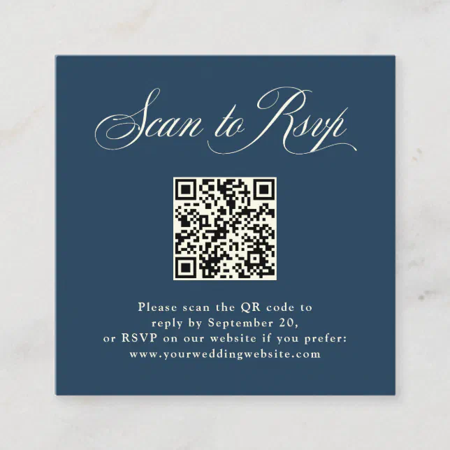 Dark Blue Italian Elegance | RSVP with QR Code Enclosure Card | Zazzle