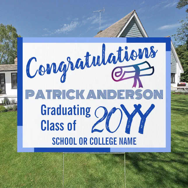 Dark Blue, Light Blue Congratulations Graduation Garden Sign | Zazzle
