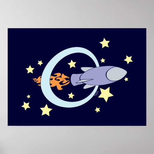 Dark Blue Rocket Kids Retro Space Poster | Zazzle
