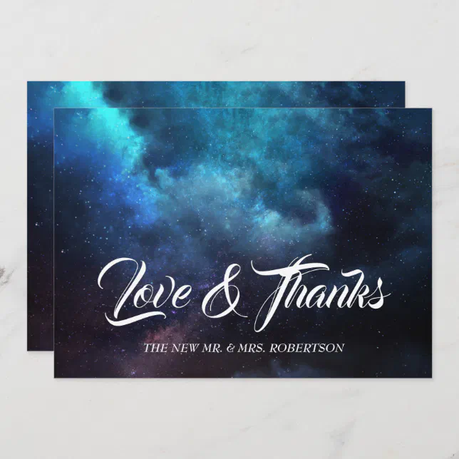 Dark Blue Space Cosmic Nebula Thank You Card | Zazzle