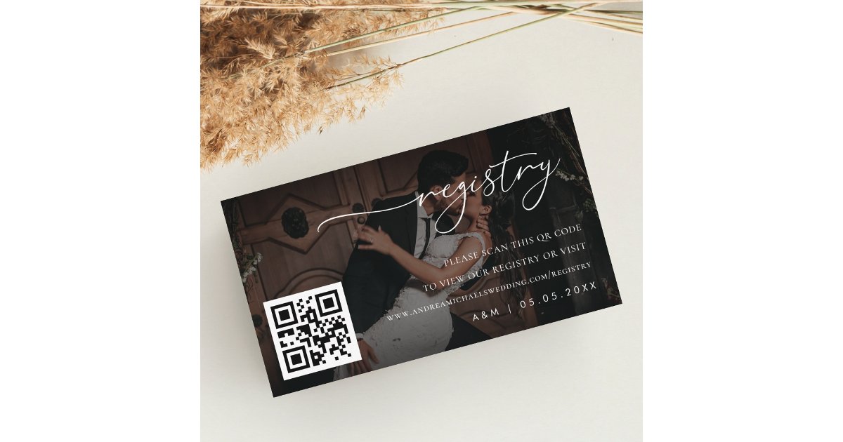 Dark Faded Photo Qr Code Wedding Gift Registry Enclosure Card | Zazzle