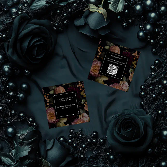 Dark Moody Gothic Floral Bridal Shower QR Code Enclosure Card | Zazzle