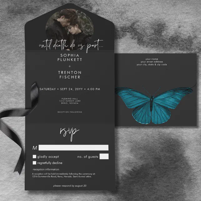 Dark Moody Minimal Moth Photo with Details Wedding All In One ...