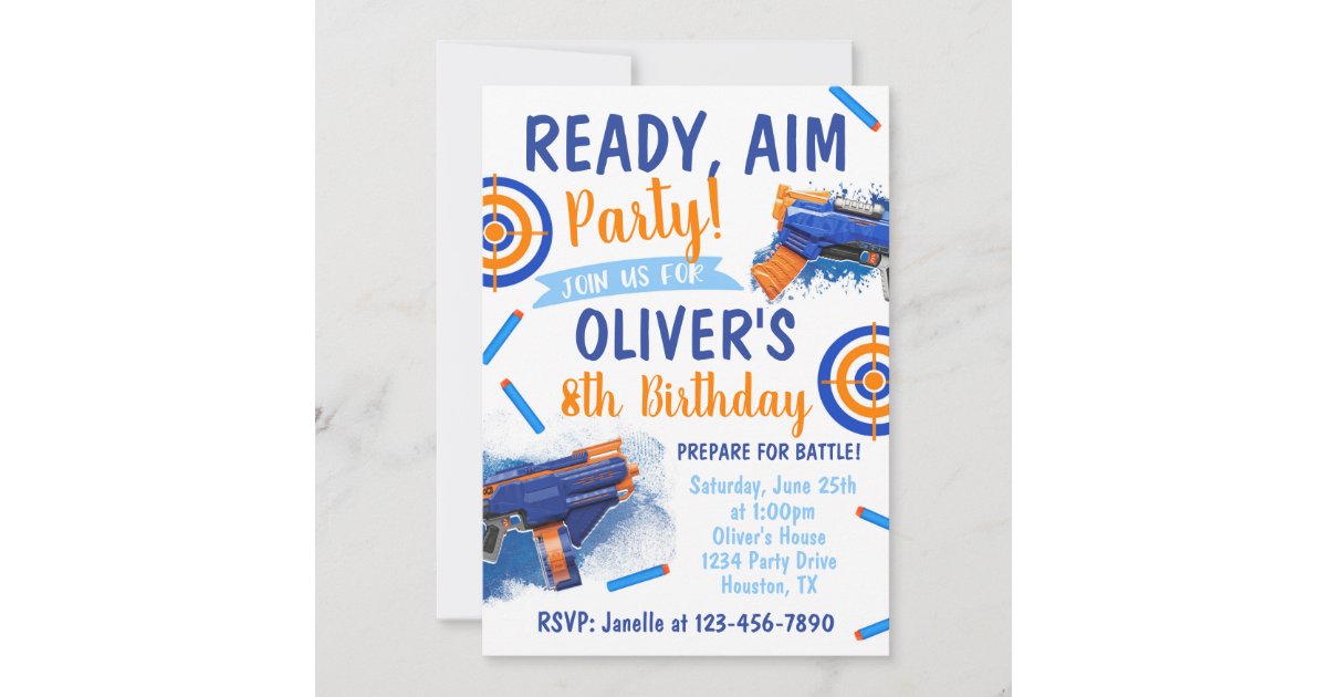 Dart Party Birthday Invitation | Dart Gun | Zazzle