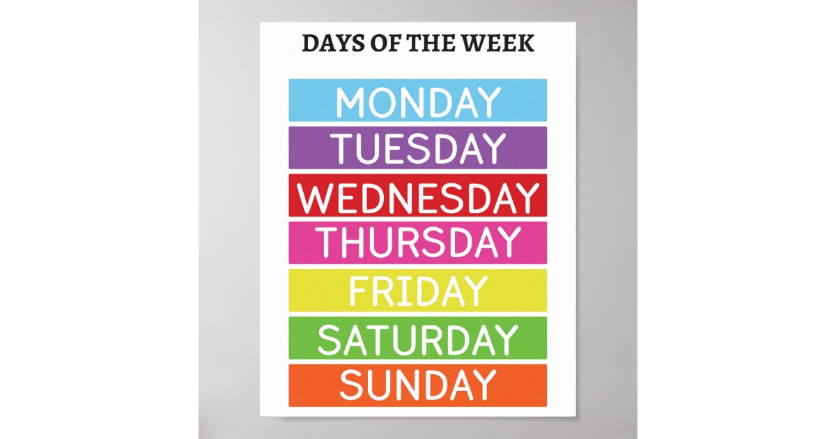 Days of the week educational poster | Zazzle