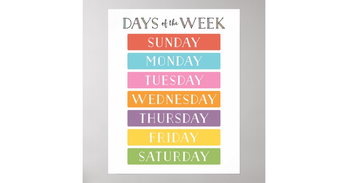 Days of the Week Educational Poster | Zazzle