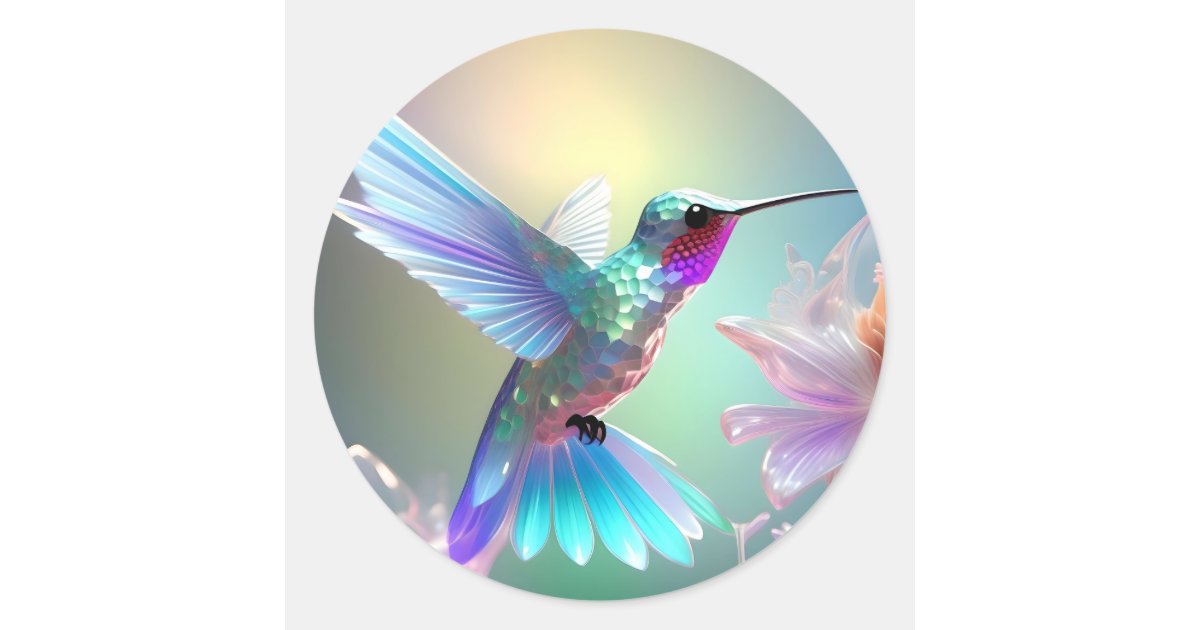 Dazzling Fusion: Rainbow Glass Hummingbird, Classic Round Sticker | Zazzle