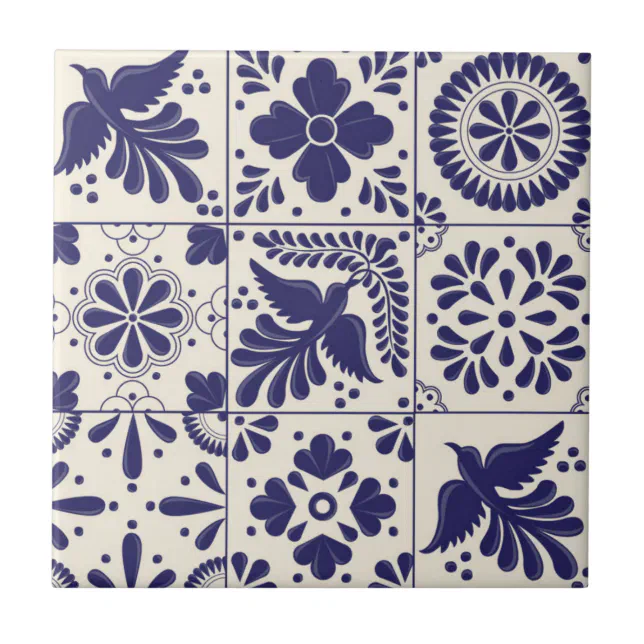 Decorative Nile Blue Mexican Traditional Talavera Tile | Zazzle
