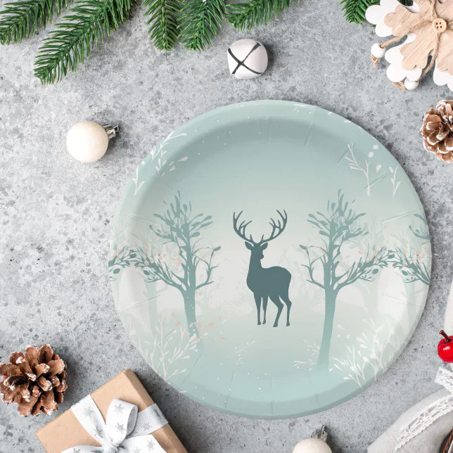 Deer and Tree Pattern Paper Plate | Zazzle