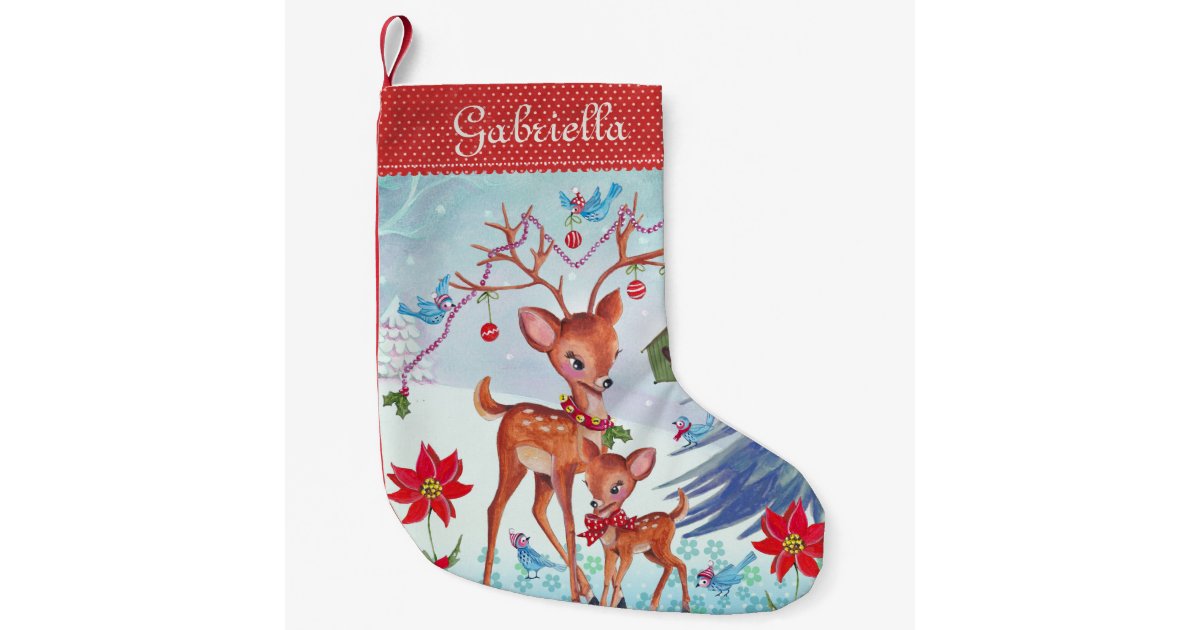 Deer Christmas Birds | Christmas Stocking | Zazzle