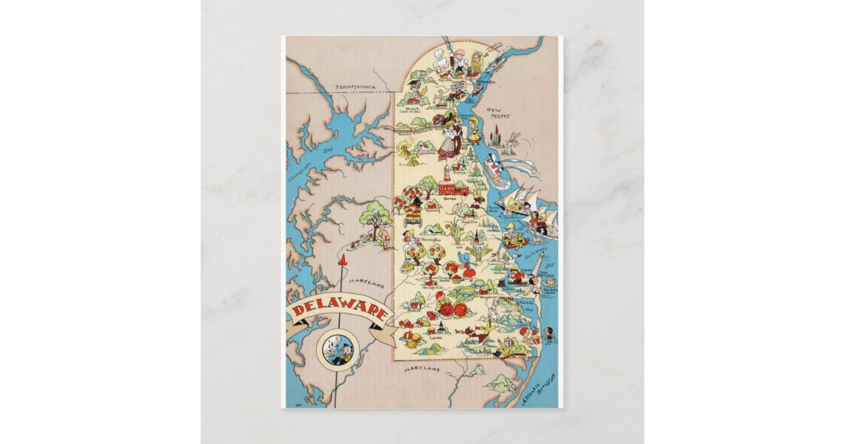 Delaware Funny Vintage Map Postcard | Zazzle
