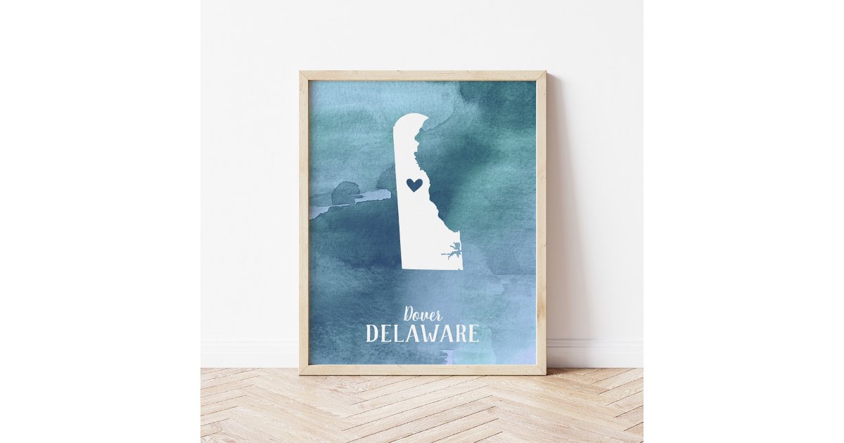 Delaware Map Blue Watercolor Personalized Art Poster | Zazzle