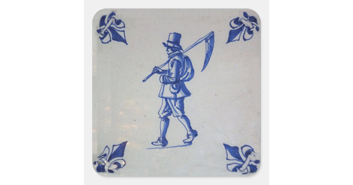 Delft Blue Tile - Template Square Sticker | Zazzle