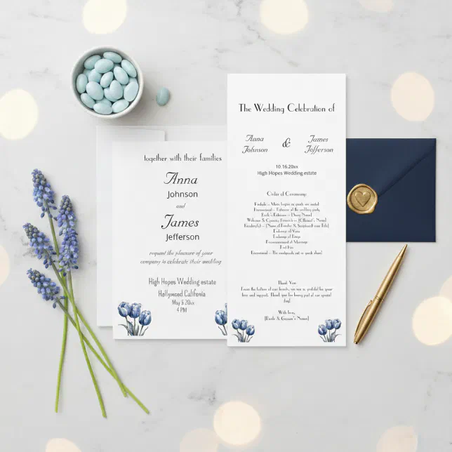 Delft Blue Tulip, custom Wedding Invitation | Zazzle