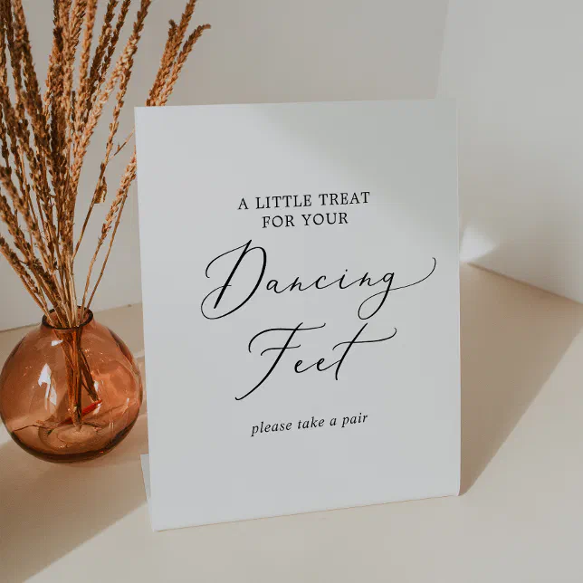 Delicate Black Calligraphy Wedding Dancing Feet Pedestal Sign | Zazzle