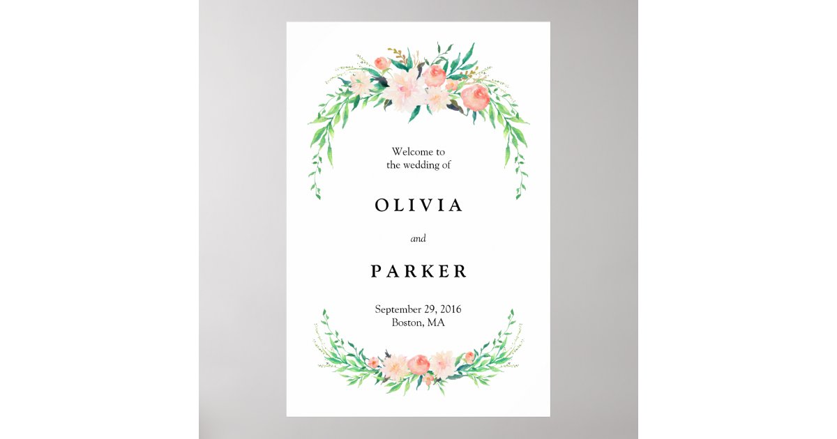 Delicate Bouquet Large Wedding Welcome Sign | Zazzle