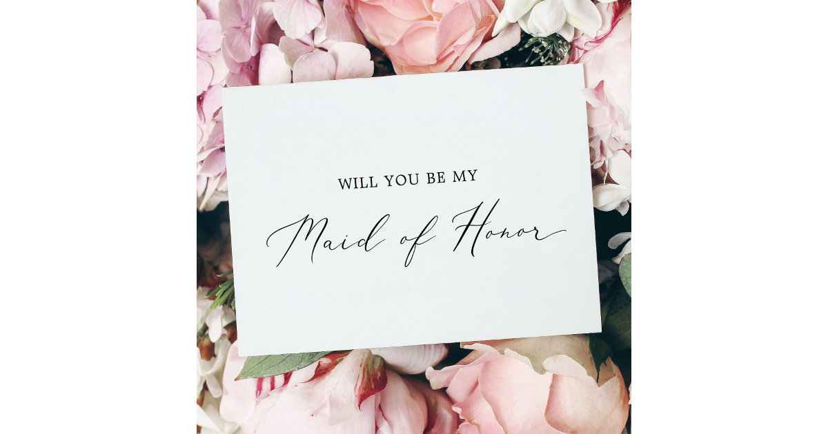 Delicate Calligraphy Maid of Honour Proposal Card | Zazzle
