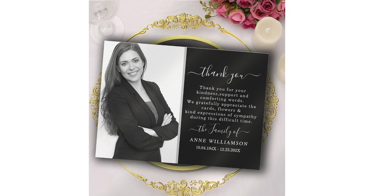 Delicate Calligraphy Script Funeral Thank You Card | Zazzle