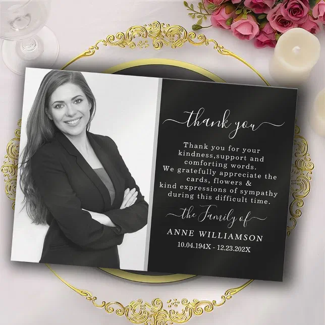 Delicate Calligraphy Script Funeral Thank You Card | Zazzle