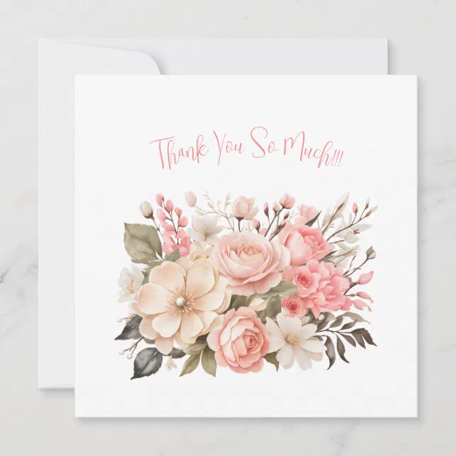 Delicate Pink Floral Bouquet Thank You Note Card | Zazzle