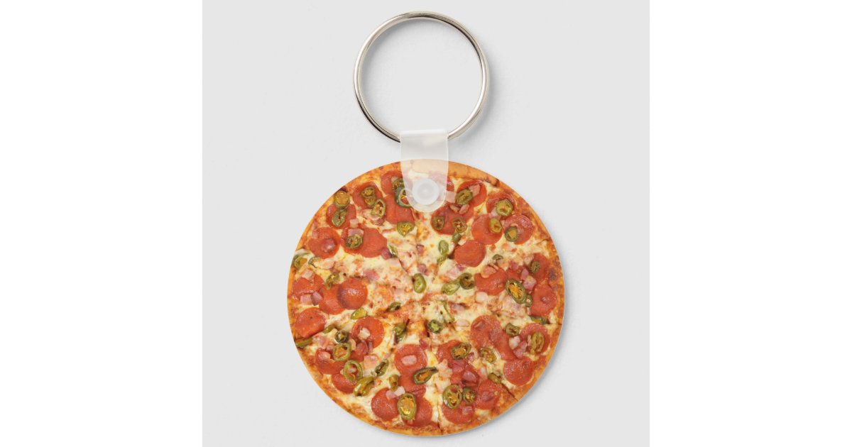 delicious whole pizza pepperoni jalapeno photo key ring | Zazzle