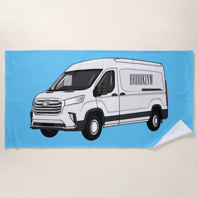 Delivery van cartoon illustration beach towel | Zazzle