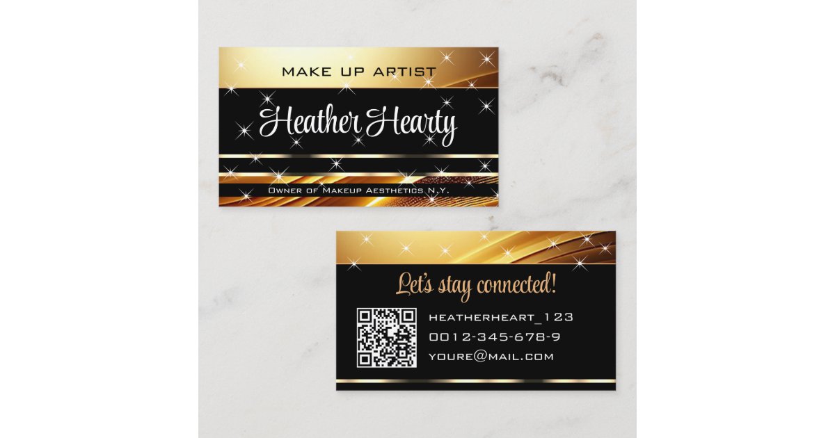 Deluxe Golden Black Sparkle Stars Ombre QR Code Business Card | Zazzle