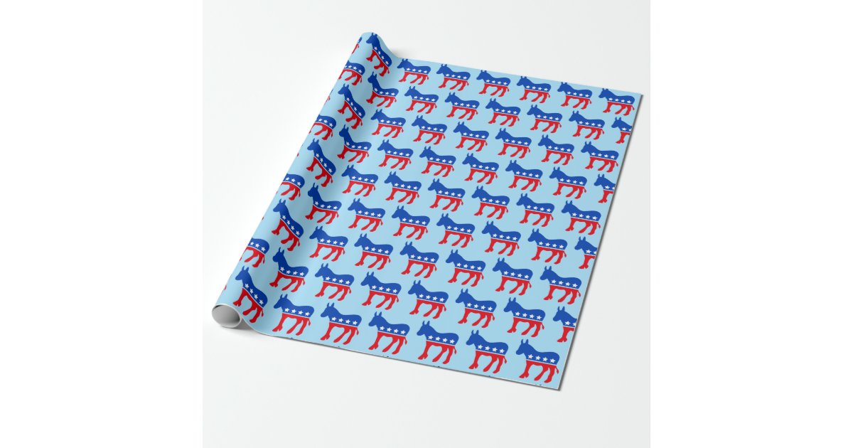 Democrat Donkey Cute Blue Political Pattern Wrapping Paper | Zazzle