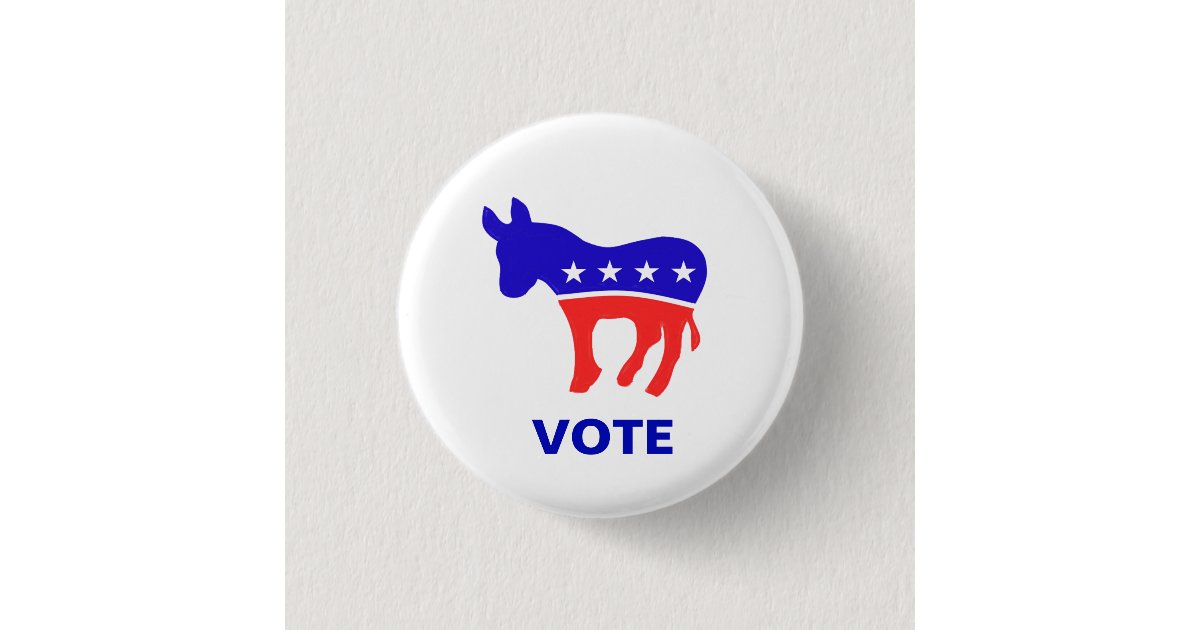 Democratic party logo and editable vote text 3 cm round badge | Zazzle