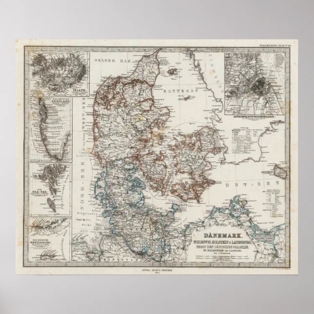 Denmark Atlas Map with 5 inset maps Poster | Zazzle