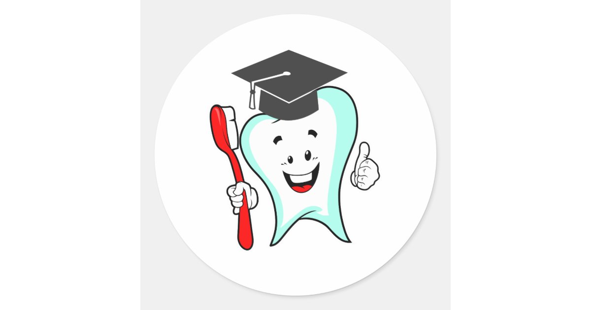 Dental Care Happy Tooth Graduation Cap Classic Round Sticker | Zazzle
