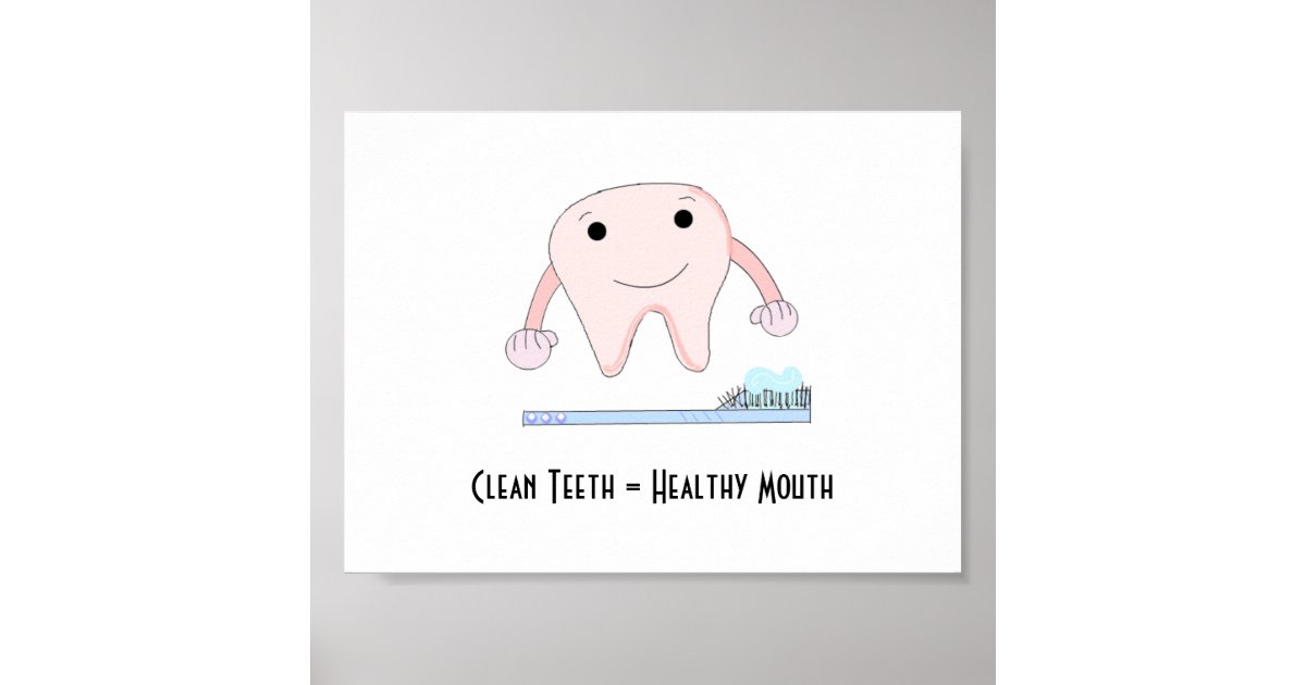 Dental Slogan with Pink Tooth and Toothbrush Poster | Zazzle
