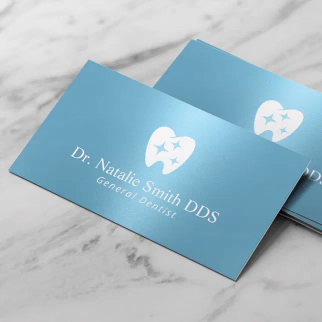 Dentist Modern Sparkle Tooth Logo Blue Dental Care Business Card | Zazzle